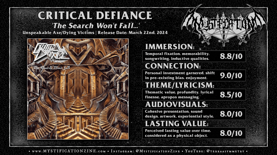 CRITICAL DEFIANCE – The Search Won’t Fall… (2024) | REVIEW